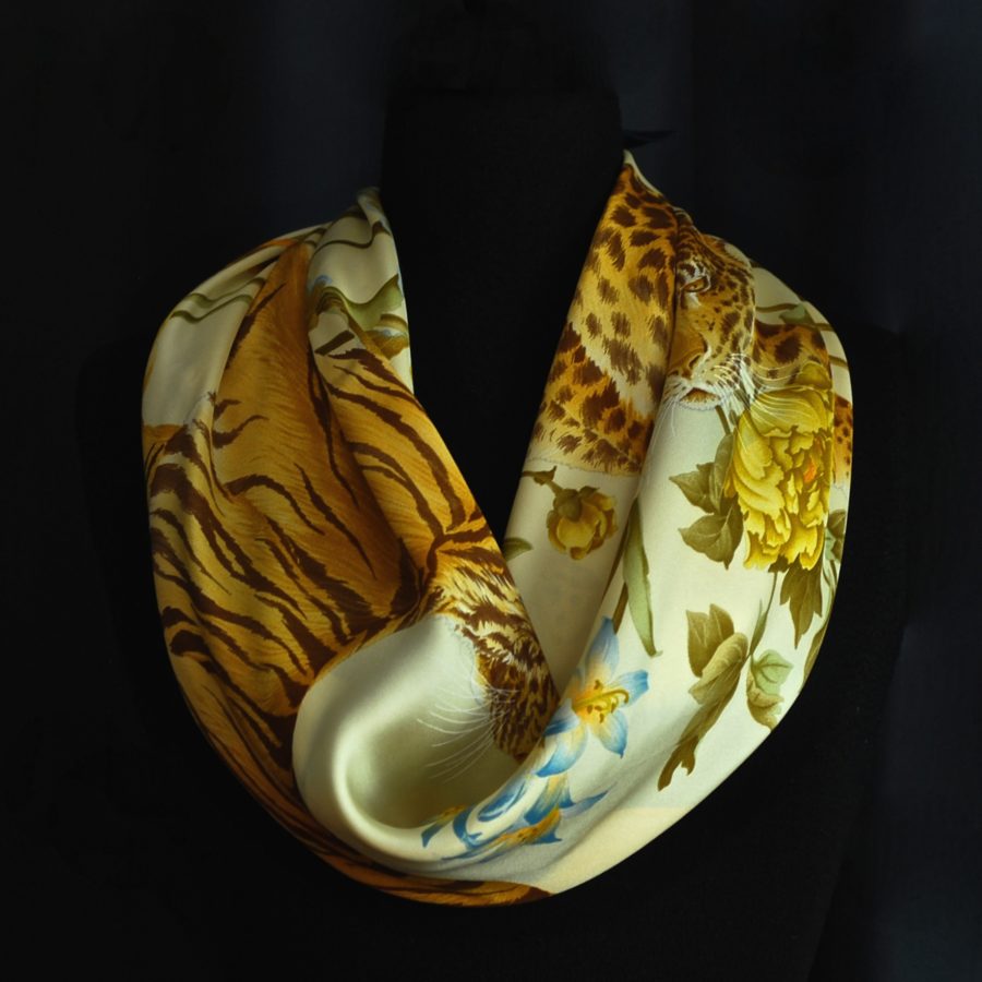 Salvatore Ferragamo Silk Scarf Featuring A Leopard & Tiger Fantasy ...