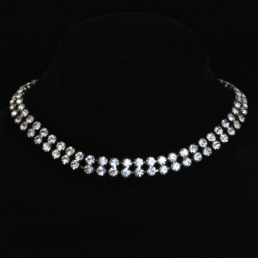 Jay Flex Sterling 1940’s Choker Necklace With Two Rows Of Prong Set ...